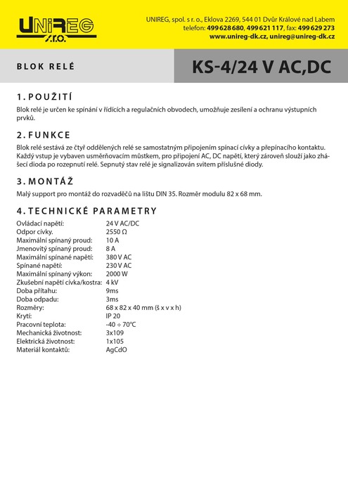 KS-4/24 V AC,DC :: Unireg-dk